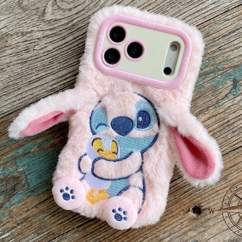 Cute Fluffy Stitch Phone Case With Stand for iPhone 17 Pro Max 16 15 14 ...