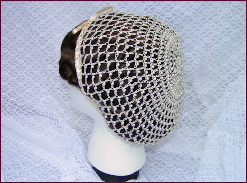 1800's Civil War Victorian Beige Snood With Pearls Hair Net Handmade ...