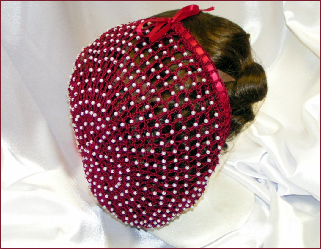 1800's Civil War Victorian Burgundy Snood With Pearls Hair Net Handmade ...