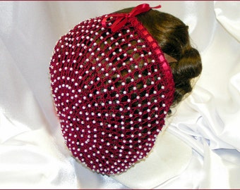 1800's Civil War Victorian Beige Snood With Pearls Hair Net Handmade ...