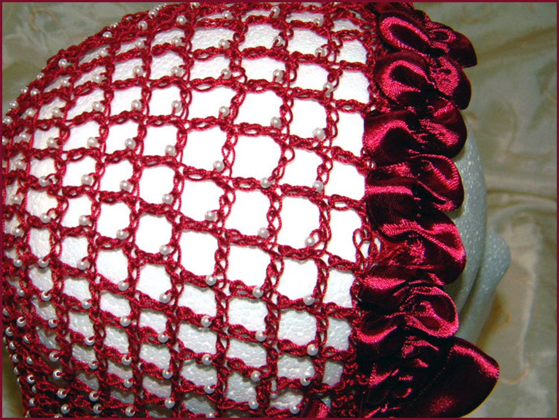 1800's Civil War Victorian Burgundy Snood With Pearls and Roses Hair ...