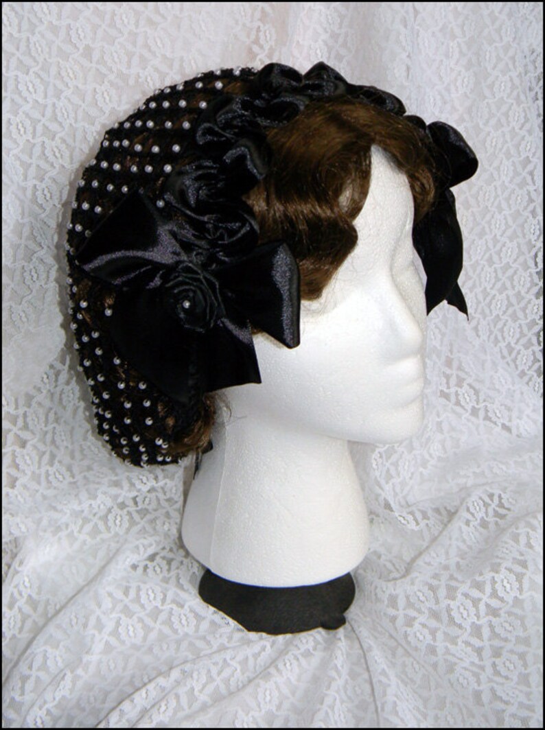 1800's Civil War Victorian Black Snood with Pearls and | Etsy