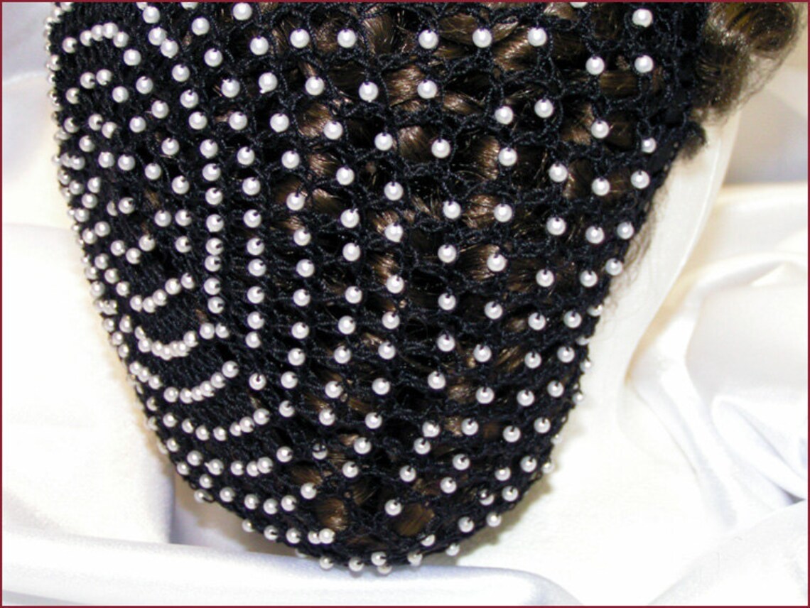 1800's Civil War Victorian Black Snood With Pearls Hair Net Handmade ...