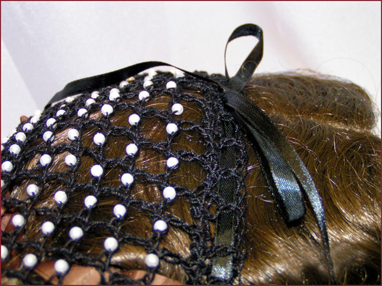 1800's Civil War Victorian Black Snood With Pearls Hair Net Handmade ...