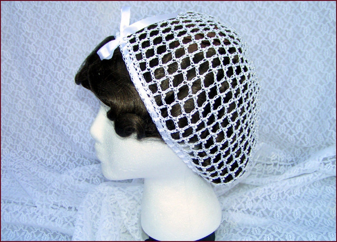 1800's Civil War Victorian Wedding White Snood With Pearls Hair Net ...