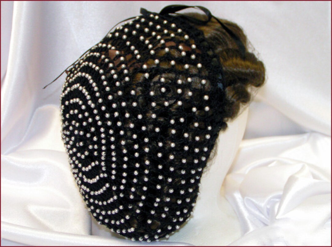 1800's Civil War Victorian Black Snood With Pearls Hair Net Handmade ...