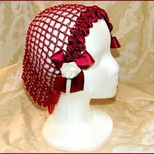 1800's Civil War Victorian Burgundy Snood With Pearls and Roses Hair ...