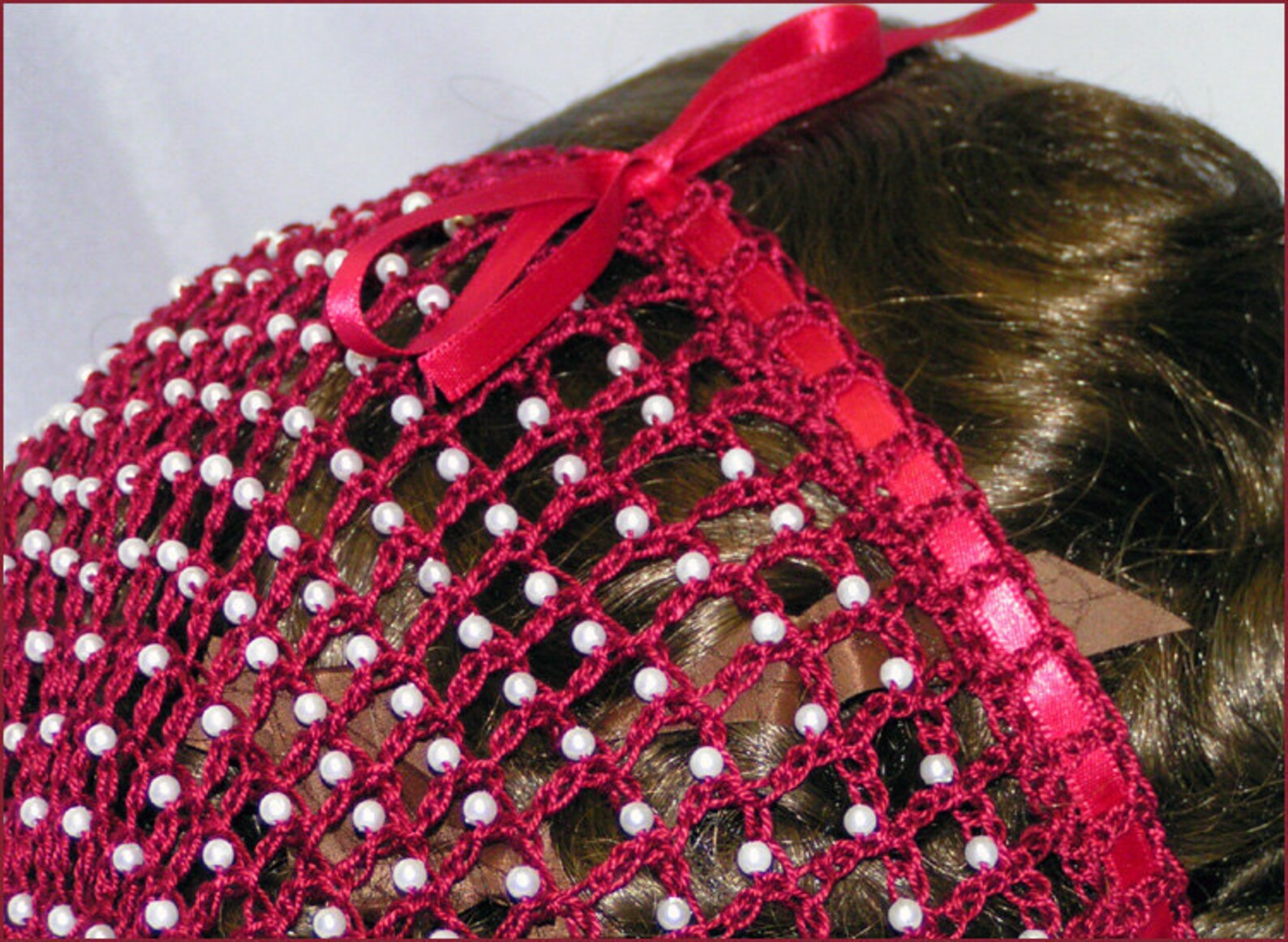 1800's Civil War Victorian Burgundy Snood With Pearls Hair Net Handmade ...