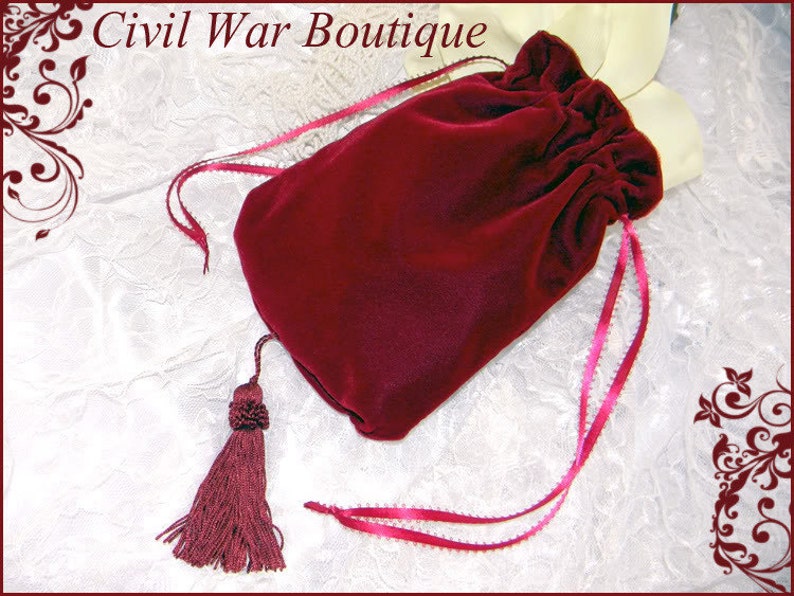 Civil War / Victorian Burgundy Maroon Velvet RETICULE / PURSE NEW - Etsy