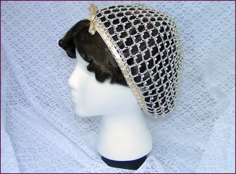 1800's Civil War Victorian Beige Snood With Pearls Hair Net Handmade ...