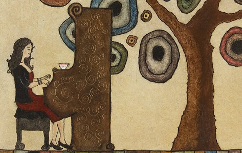 Art Print // Piano Woman Tree // music is Life - Etsy