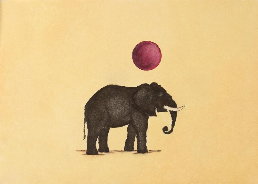 Black Elephant Oil Painting Art Print - Nursery Kids Room Decor ...