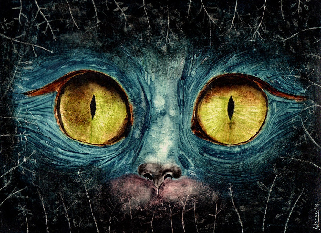 Big Cat Eyes Art Print – Surreal Cat Wall Art, Feline Gaze Painting ...