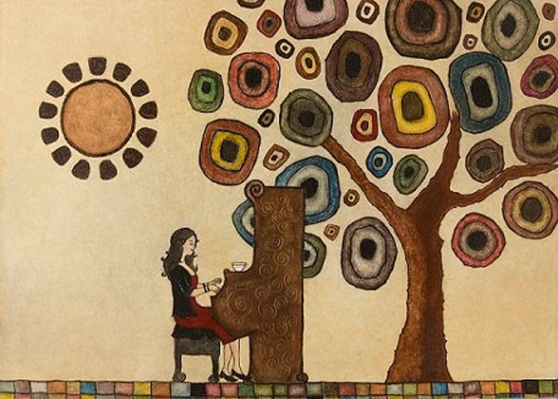 Art Print // Piano Woman Tree // music is Life - Etsy