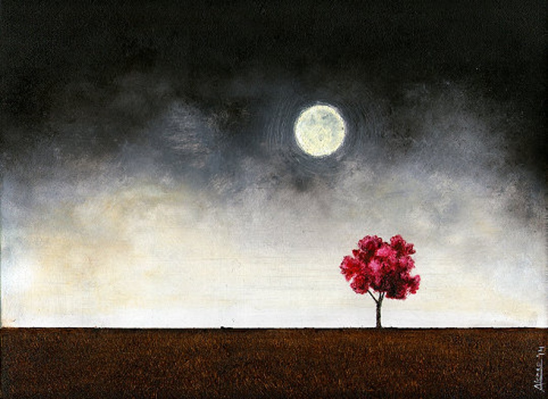 Art Print // Red Tree Moonlight // the Moon's - Etsy