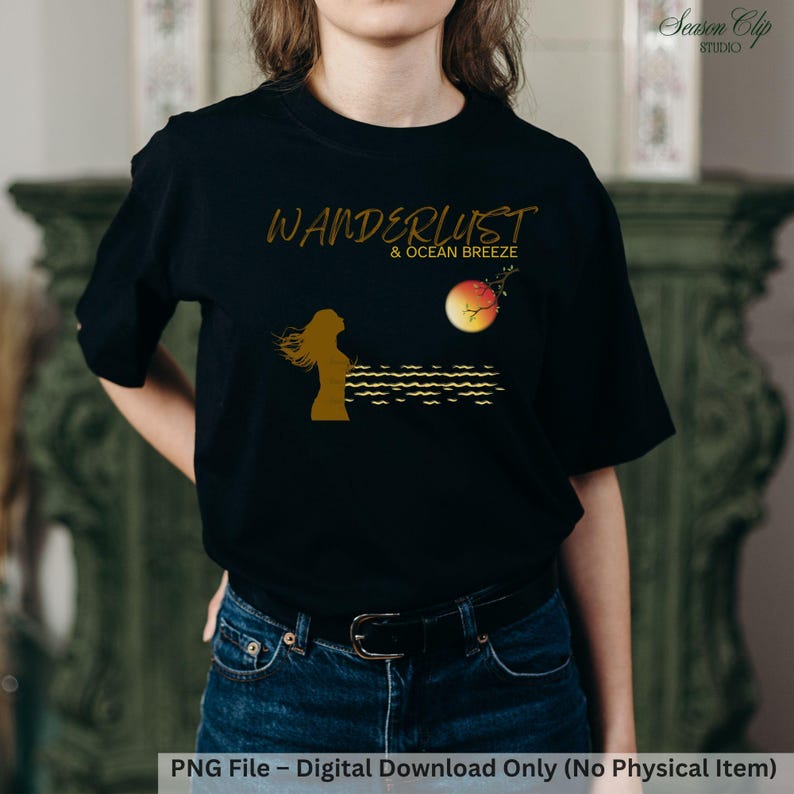 Wanderlust and Ocean Breeze PNG, Woman Silhouette Beach Graphic, Sunset ...