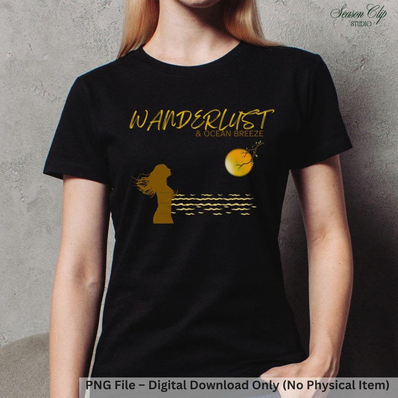 Wanderlust and Ocean Breeze PNG, Woman Silhouette Beach Graphic, Sunset ...