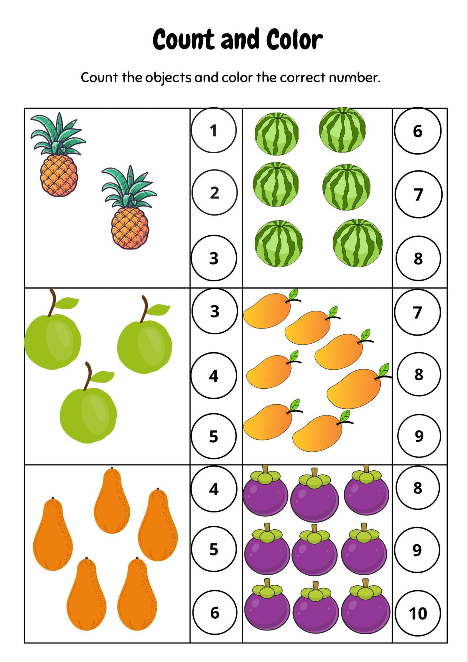 Children Count Color Write Worksheet - Etsy