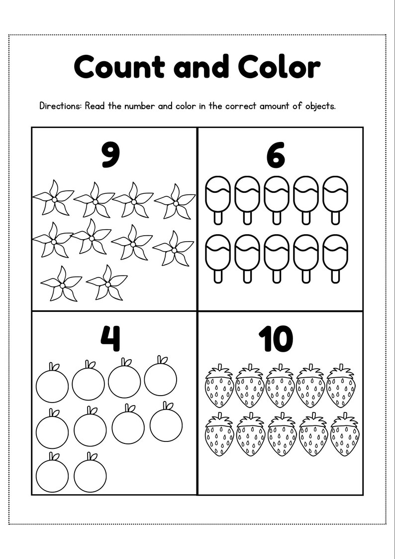 Children Count Color Write Worksheet - Etsy