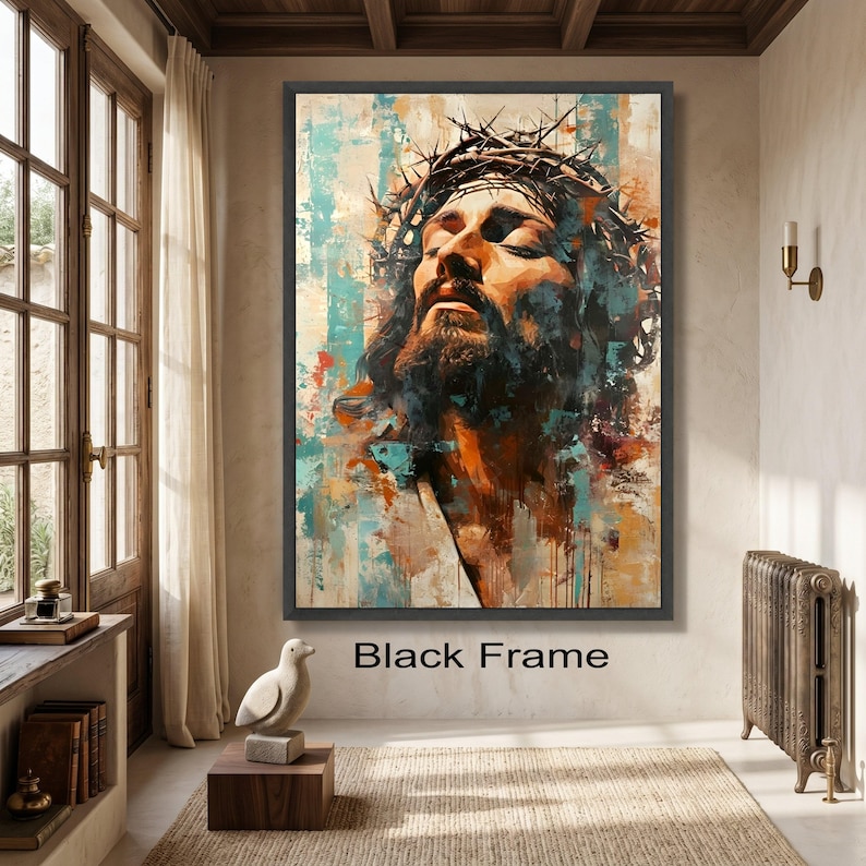 Jesus Christ With Crown of Thorns Canvas, Christian Religious Wall Art ...