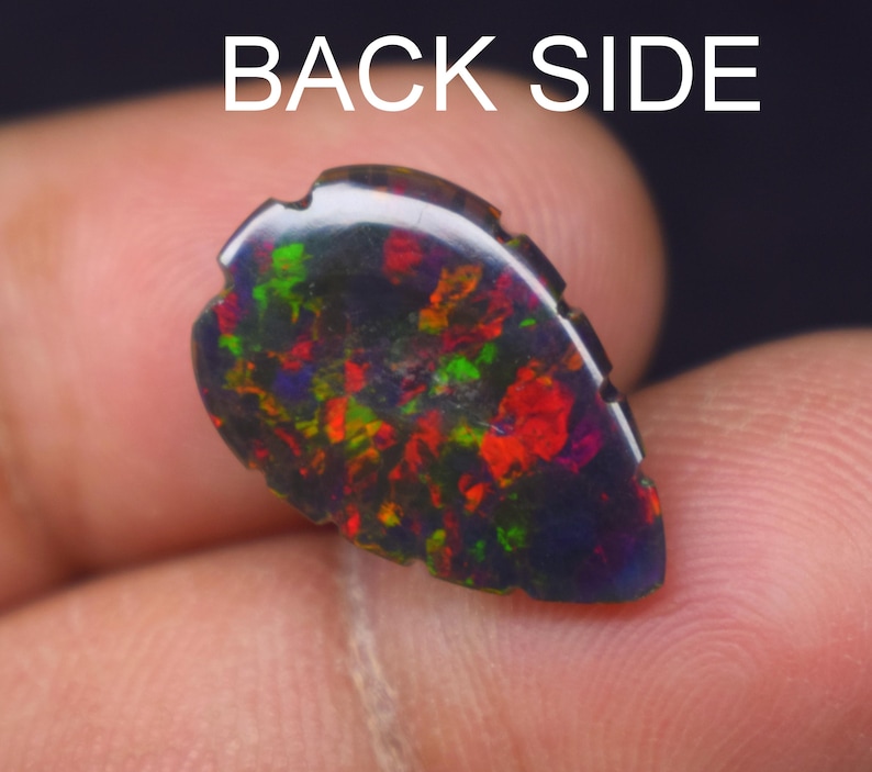 4.50ct Smoked Ethiopian Rainbow Fire Carved Opal Leaf Cabochon Loose ...