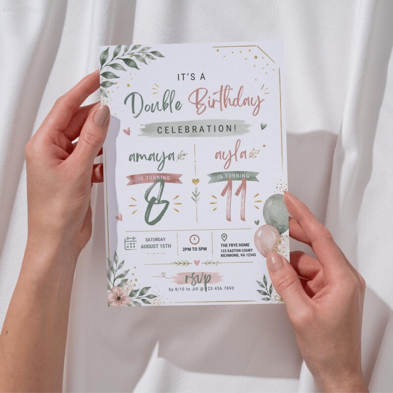 Editable Kids Birthday Invitation - Fun 5x7 Double Birthday Invite ...