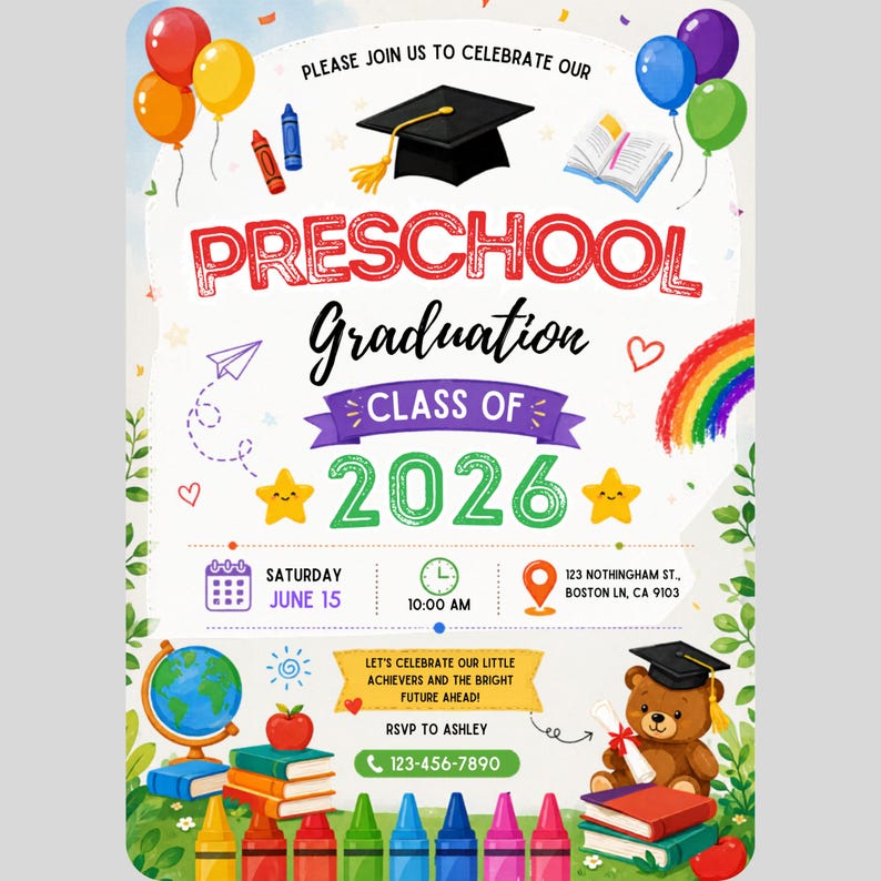 Editable Preschool Graduation Invitation, Pre-k Grad Announcement ...