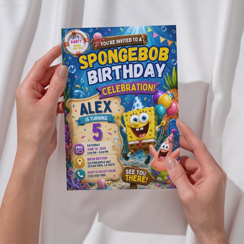 Editable Sponge Birthday Invitation Template - Under the Sea Kids Party ...