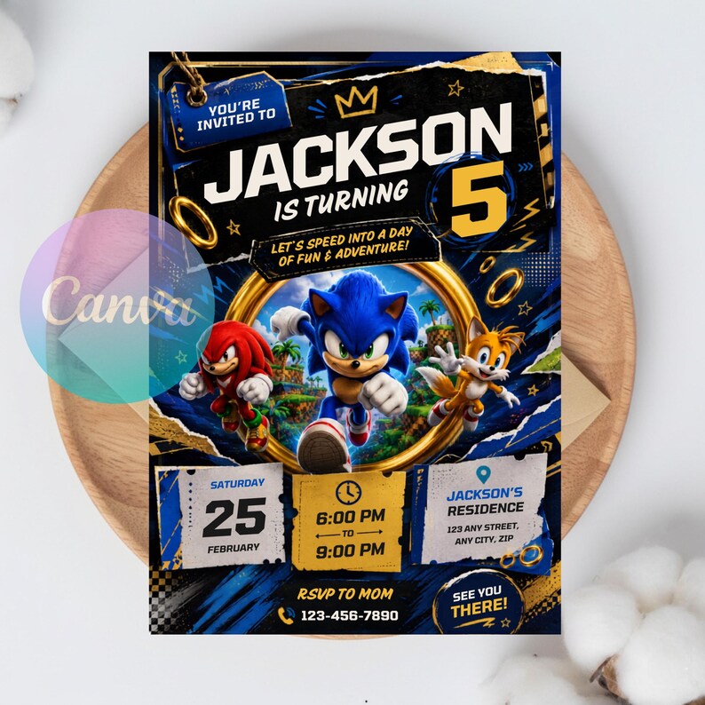 Sonic Birthday Invitation | Sonic the Hedgehog Party Invite | Editable ...