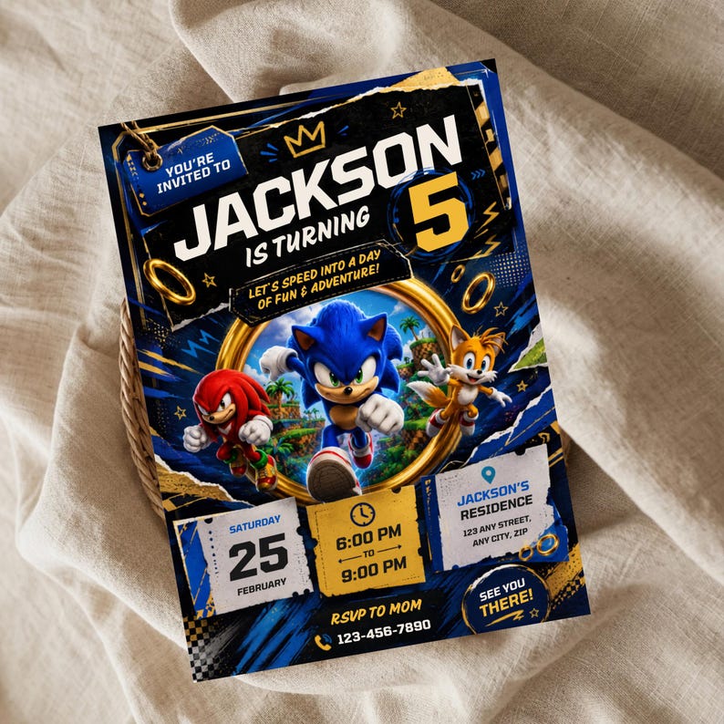 Sonic Birthday Invitation | Sonic the Hedgehog Party Invite | Editable ...