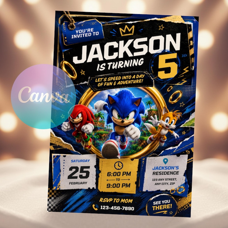 Sonic Birthday Invitation | Sonic the Hedgehog Party Invite | Editable ...