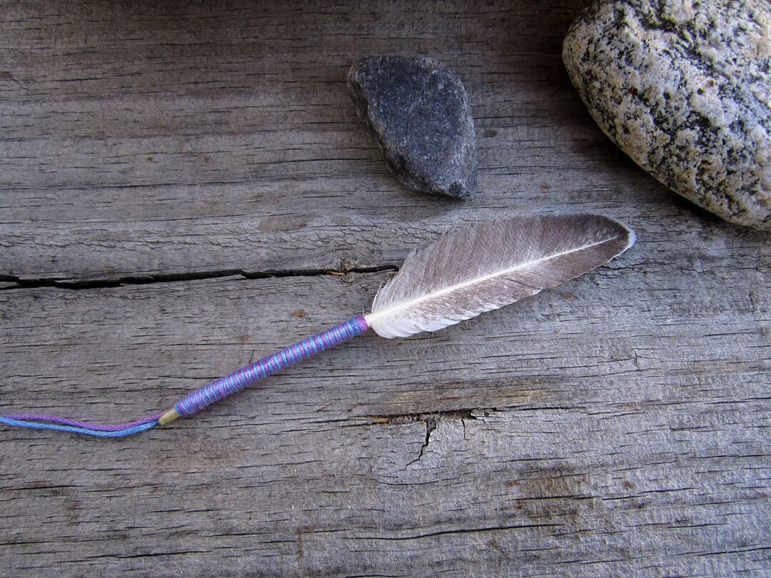 Purple and Blue Thread Wrapped Small Smudge Feather - 5 Inch Natural ...