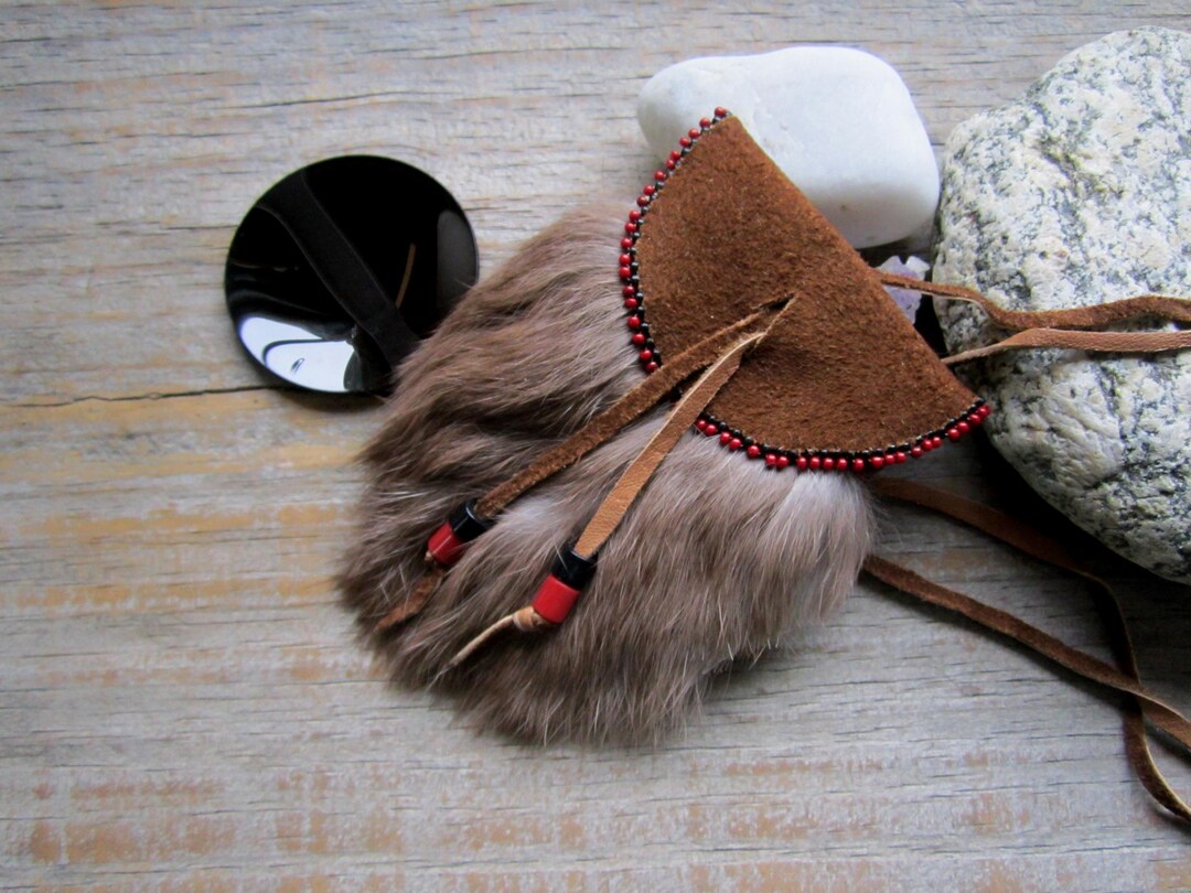 Scrying Mirror Pouch for 2 Inch Mirror - Woodland Rabbit Fur Pouch ...