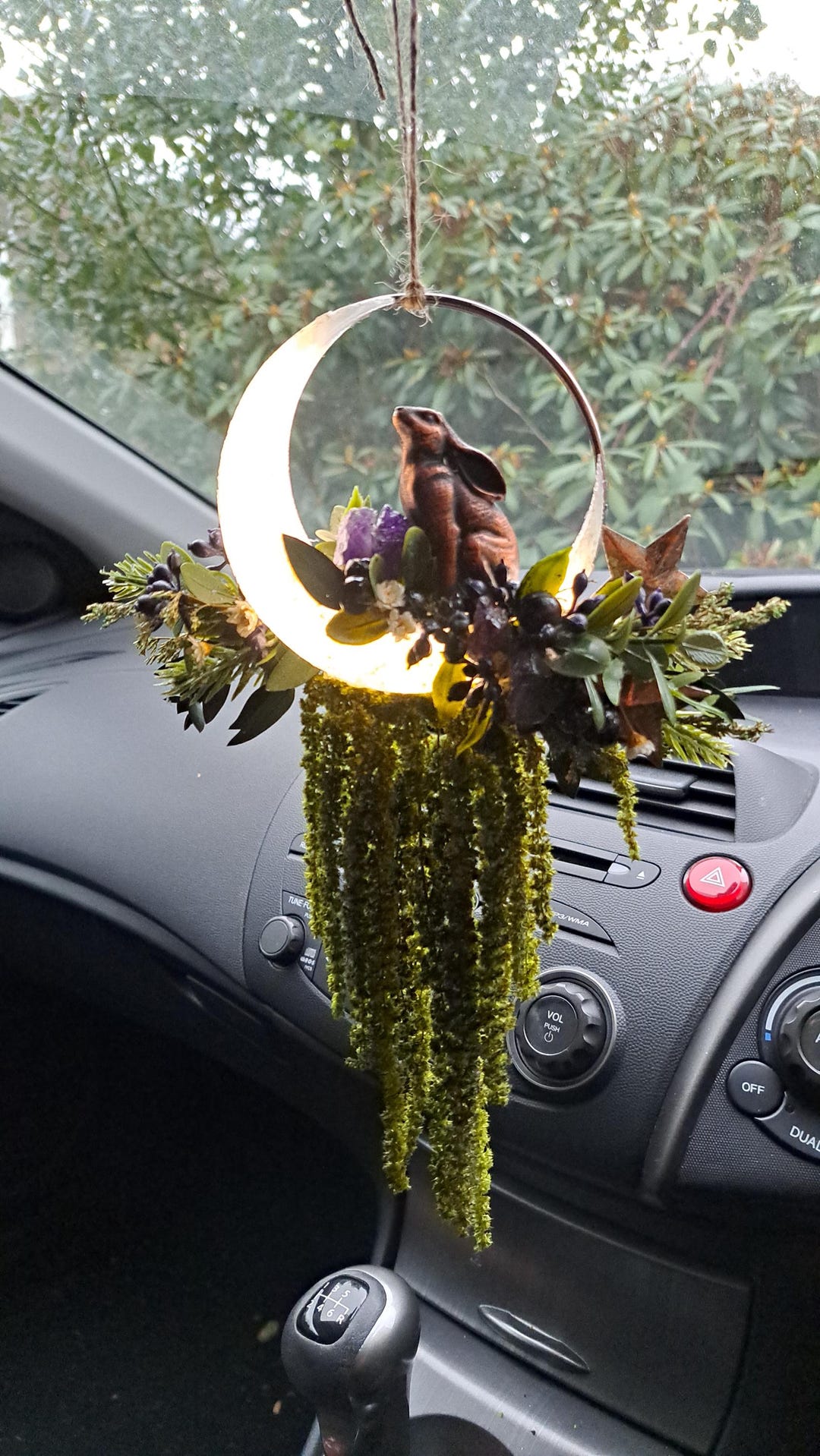 Floral Moon Gazing Hare Mini Wreath Celestial Light-up Pagan Decoration ...