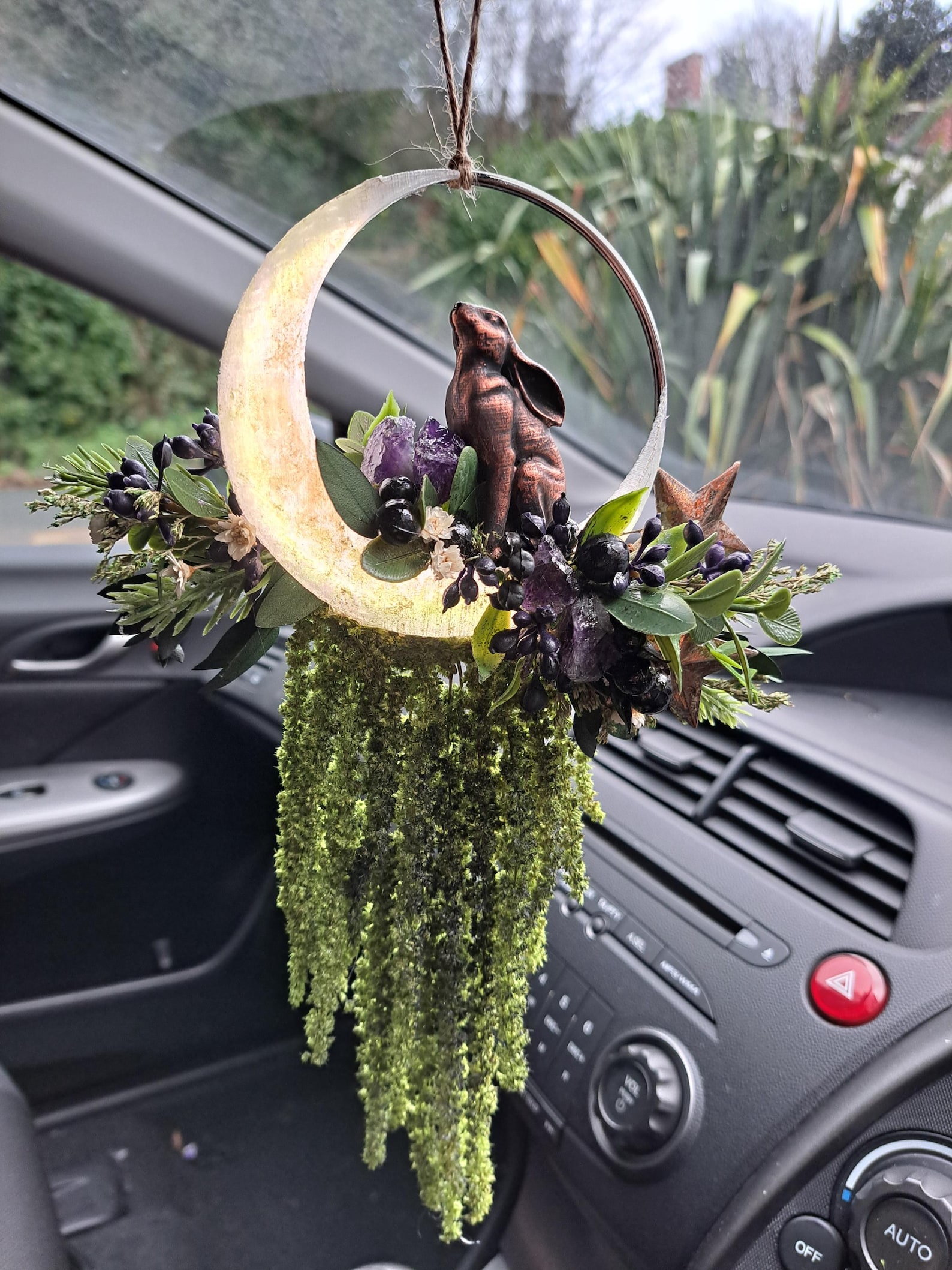 Floral Moon Gazing Hare Mini Wreath Celestial Light-up Pagan Decoration ...
