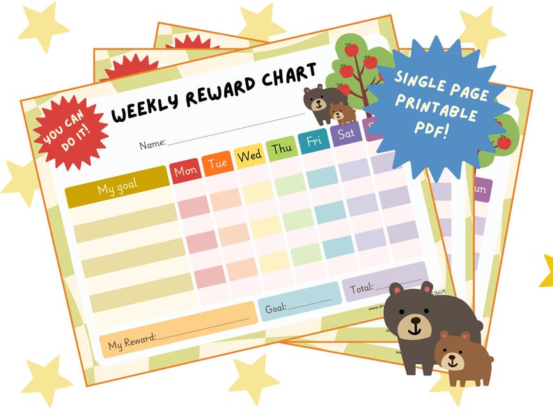 Kids Weekly Reward Chart: Behaviour Tracker, Goal Setting (printable ...
