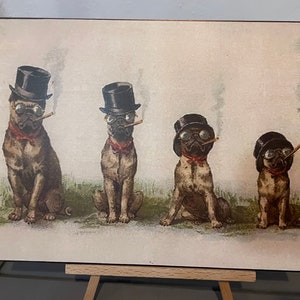 Four Pugs Smoking Cigars Vintage Pug Cartoon Decoupaged on Wood - Etsy