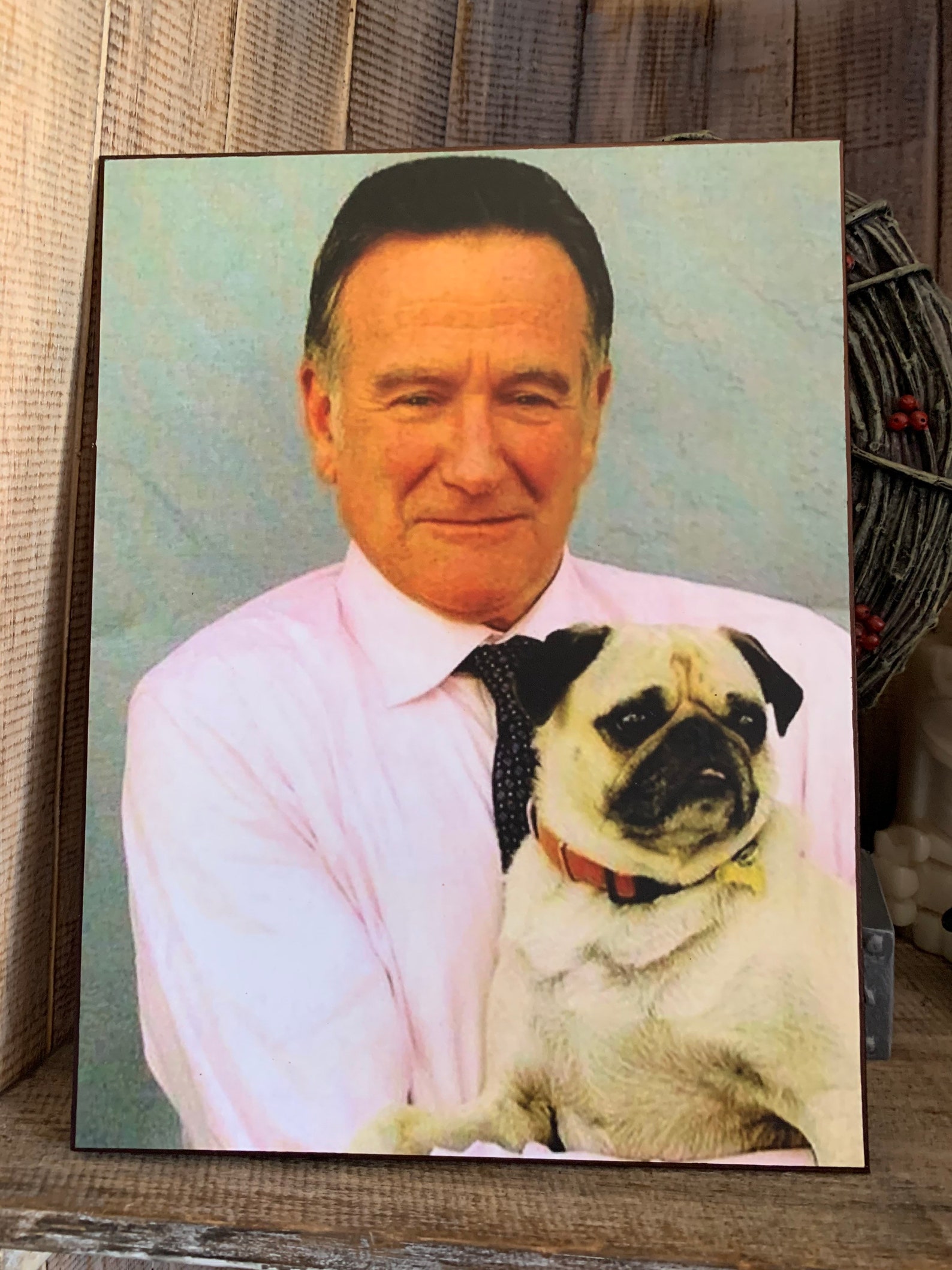 Robin Williams and Pug Decoupaged on Wood - Etsy