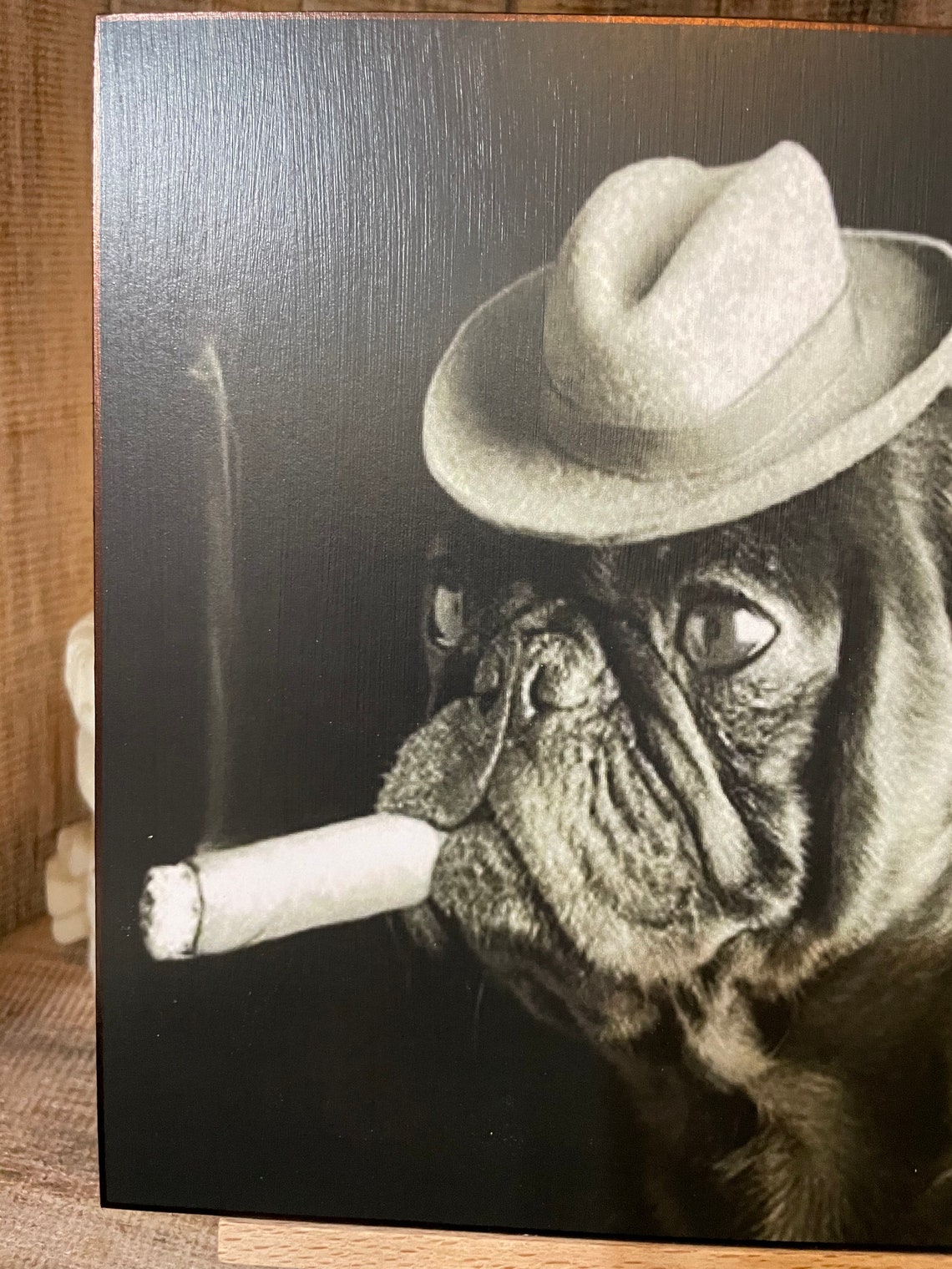 Pug Smoking Cigar Print Decoupaged on Wood - Etsy