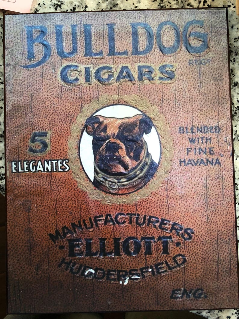 English Bulldog Cigars Photo Decoupaged on Wood - Etsy