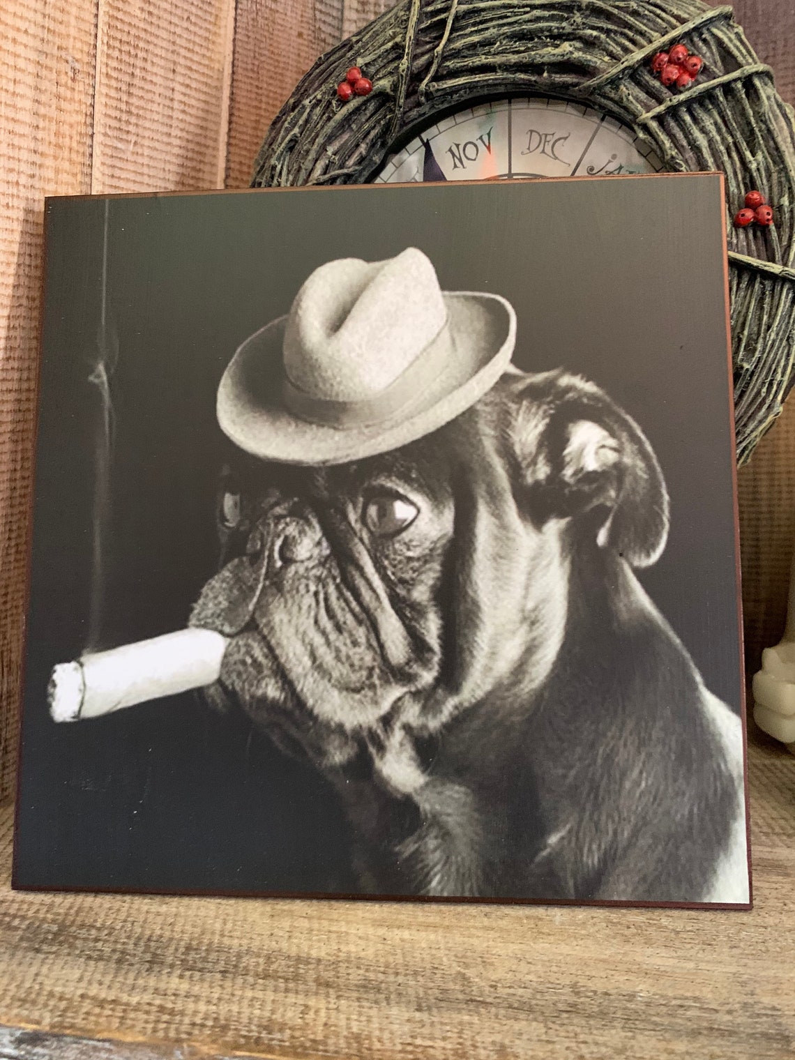 Pug Smoking Cigar Print Decoupaged on Wood - Etsy