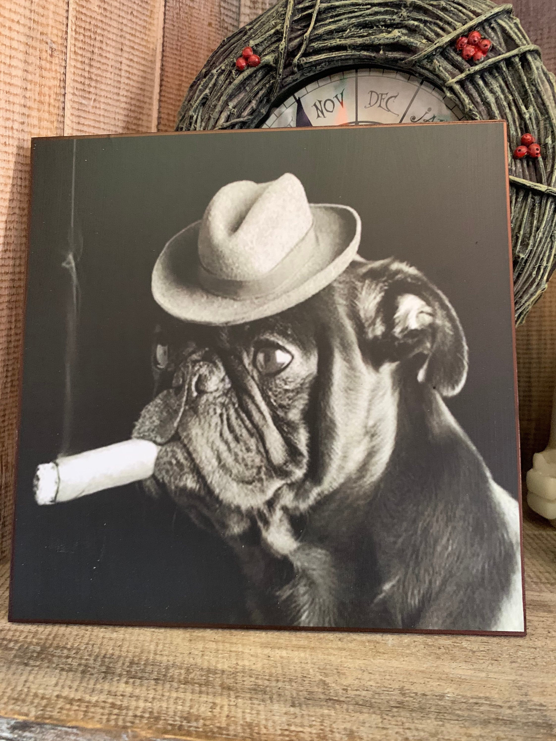 Pug Smoking Cigar Print Decoupaged on Wood - Etsy