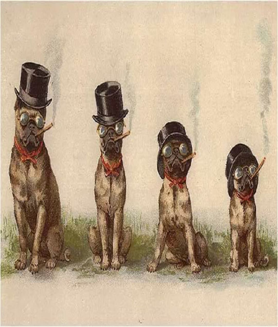 Four Pugs Smoking Cigars Vintage Pug Cartoon Decoupaged on Wood - Etsy