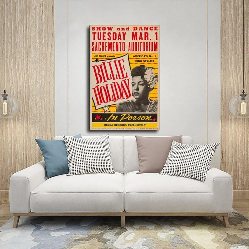 Billie Holiday 1940s Jazz Concert Poster Canvas Print, Retro Music Room ...