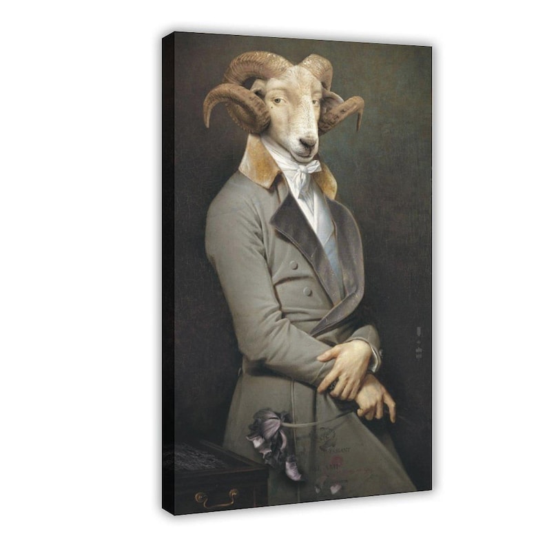 Surreal Goat Gentleman Portrait Canvas Print, Whimsical Classical Art ...
