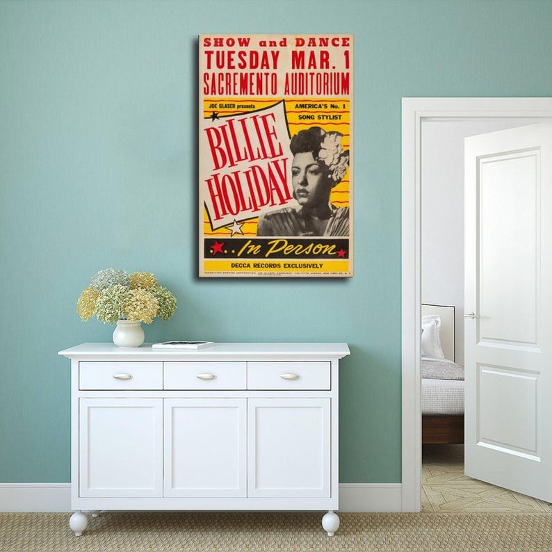 Billie Holiday 1940s Jazz Concert Poster Canvas Print, Retro Music Room ...