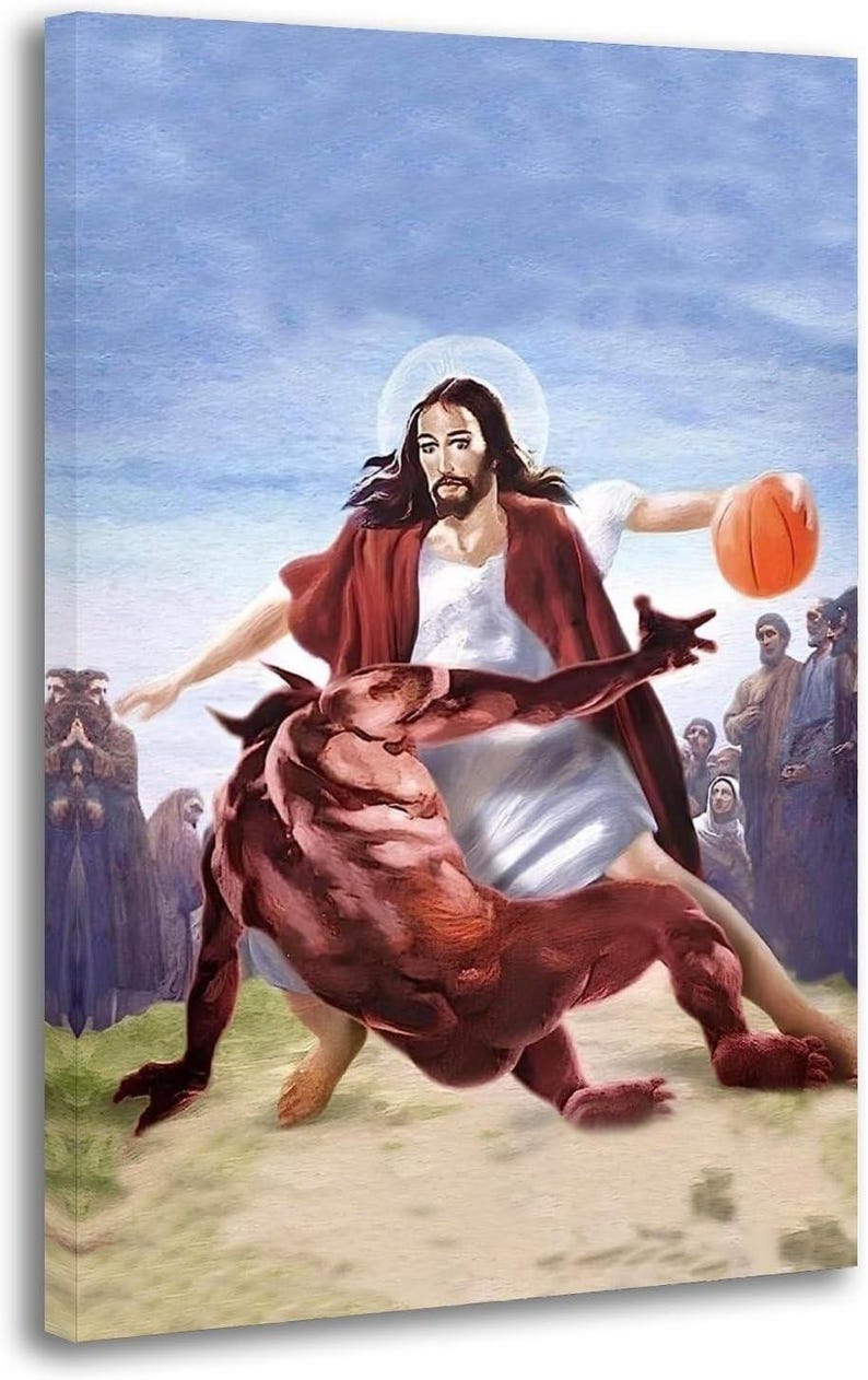 Jesus Basketball Street Art Canvas, Humorous Christian Wall Decor, Game ...