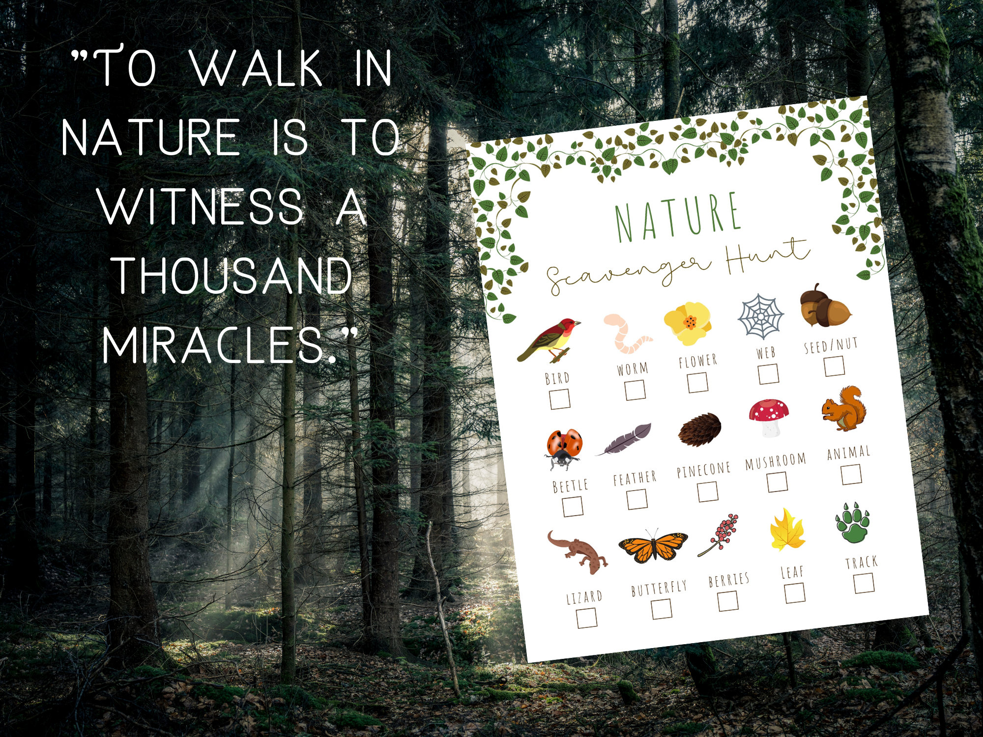 Nature Scavenger Hunt Printable for Kids, Camping, Forest Birthday ...