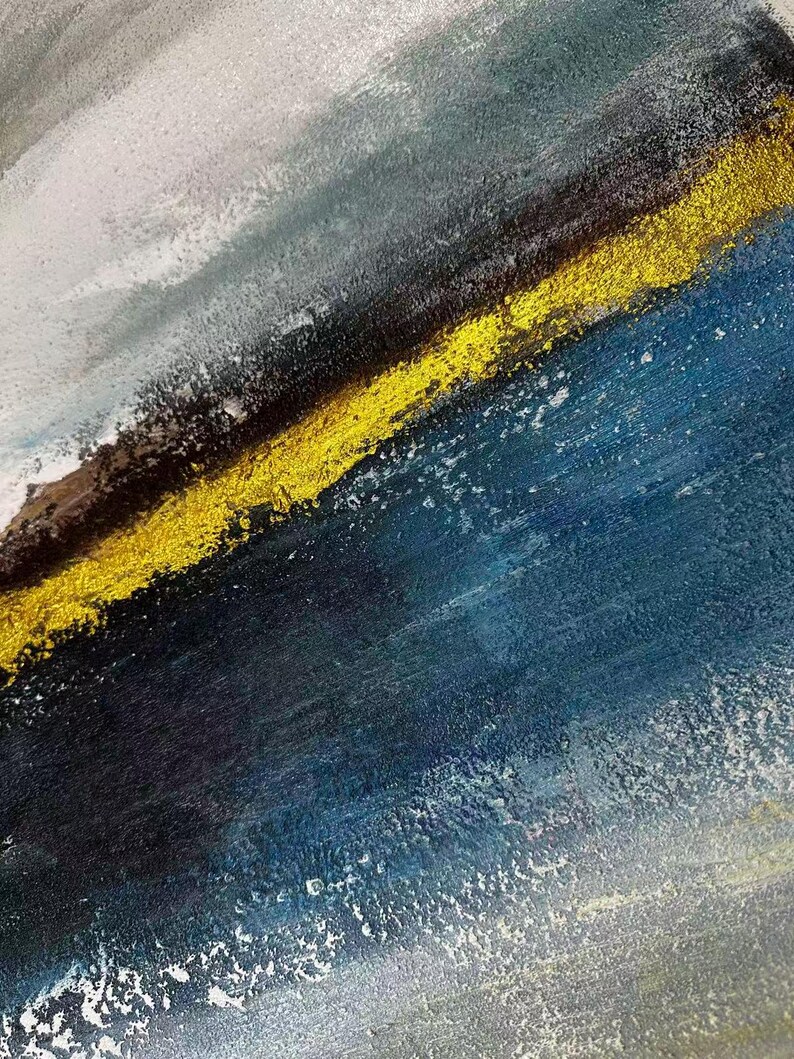 Original Hand-painted Blue Ocean Poison Sky Oil Painting on Canvas,gold ...