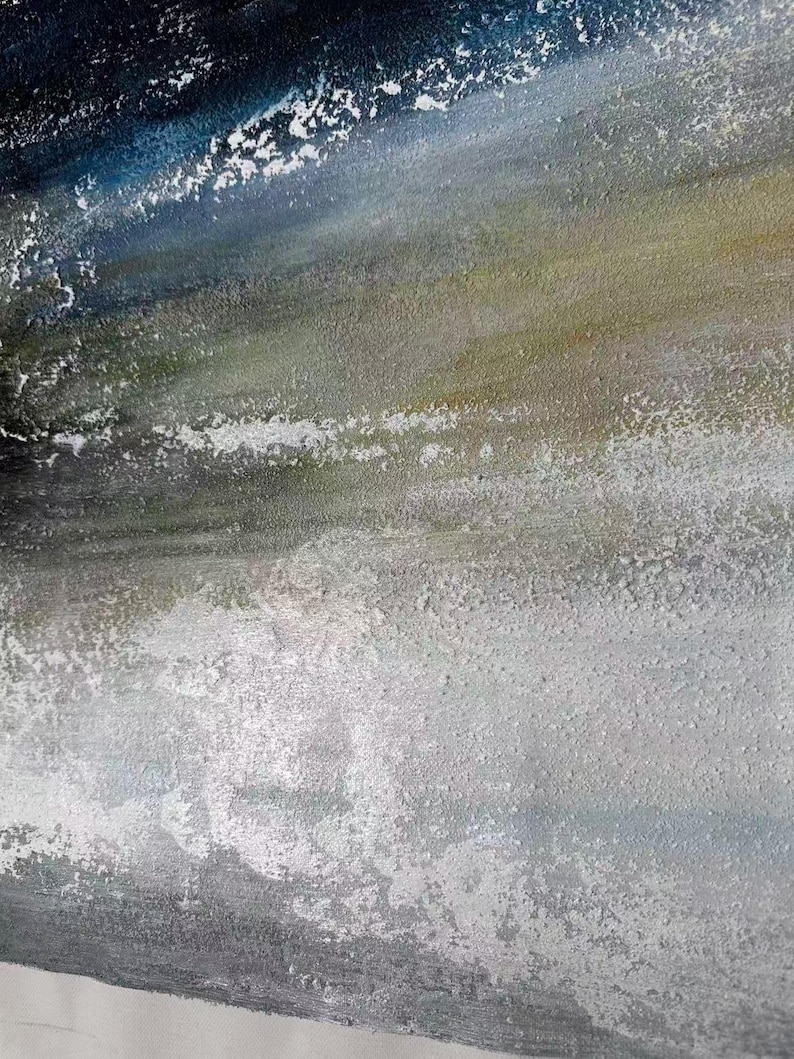 Original Hand-painted Blue Ocean Poison Sky Oil Painting on Canvas,gold ...